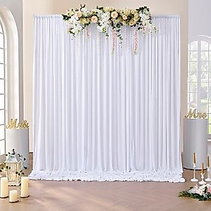 5ftx10ft White Backdrop Curtain Panels for Parties, Wrinkle Free Polyester Photography Backdrop Curtains, Wedding Party Decoration Supplies