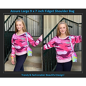 Azsure Large 9 x 7 inch Fidget Pop It Shoulder Crossbody Bag Colorful Pops Purse for Girls Women. Trendy & Fashionable Bubble Poppit Handbag Wallet. Beautiful Design with Candy Colors