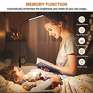 yotutun LED Desk Lamp, Swing Arm Table Lamp with Clamp, Flexible Gooseneck Task Lamp, Eye-Caring Architect Desk Light, 3 Modes 10 Brightness Levels, Memory Function Desk Lamps for Home Office, 12W