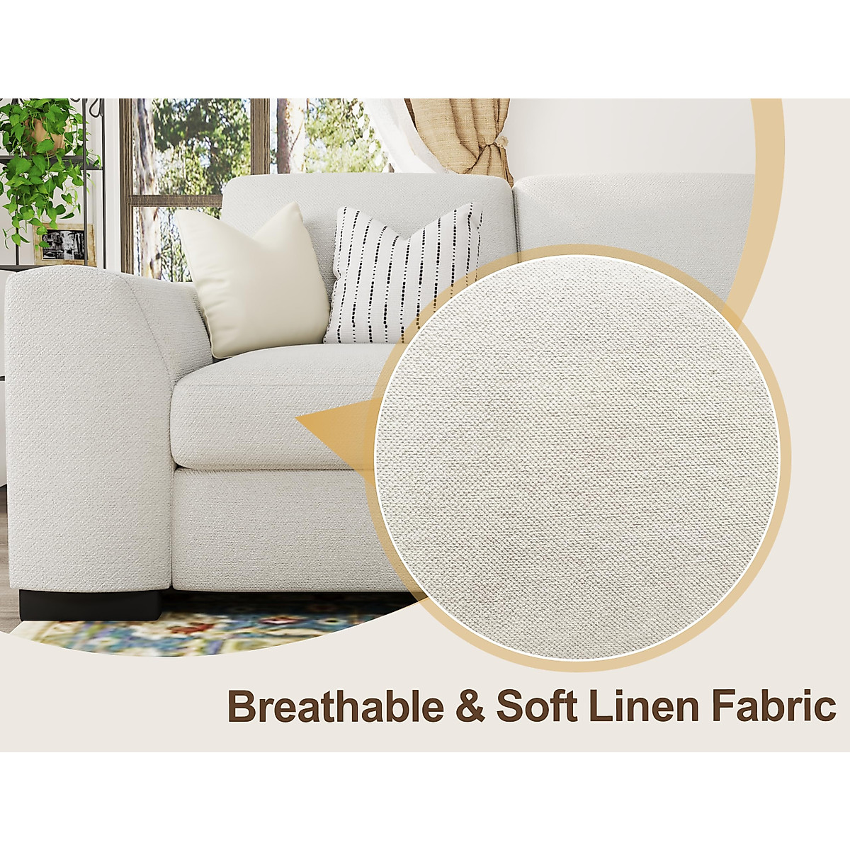 Woyomeub Sectional Sofa Couches for Living Room: L Shaped Couch with Storage Ottoman - Beige Modular Oversized 4 Seater Sofas with Pillows U Shape Furniture Set