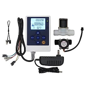 DIGITEN Water Flow Control Meter LCD Display Controller+G1/2" Water Hall Sensor Flow Meter Flowmeter Counter 1-30L/min+G1/2" Solenoid Valve Normally Closed N/C+DC 12V Power Adapter