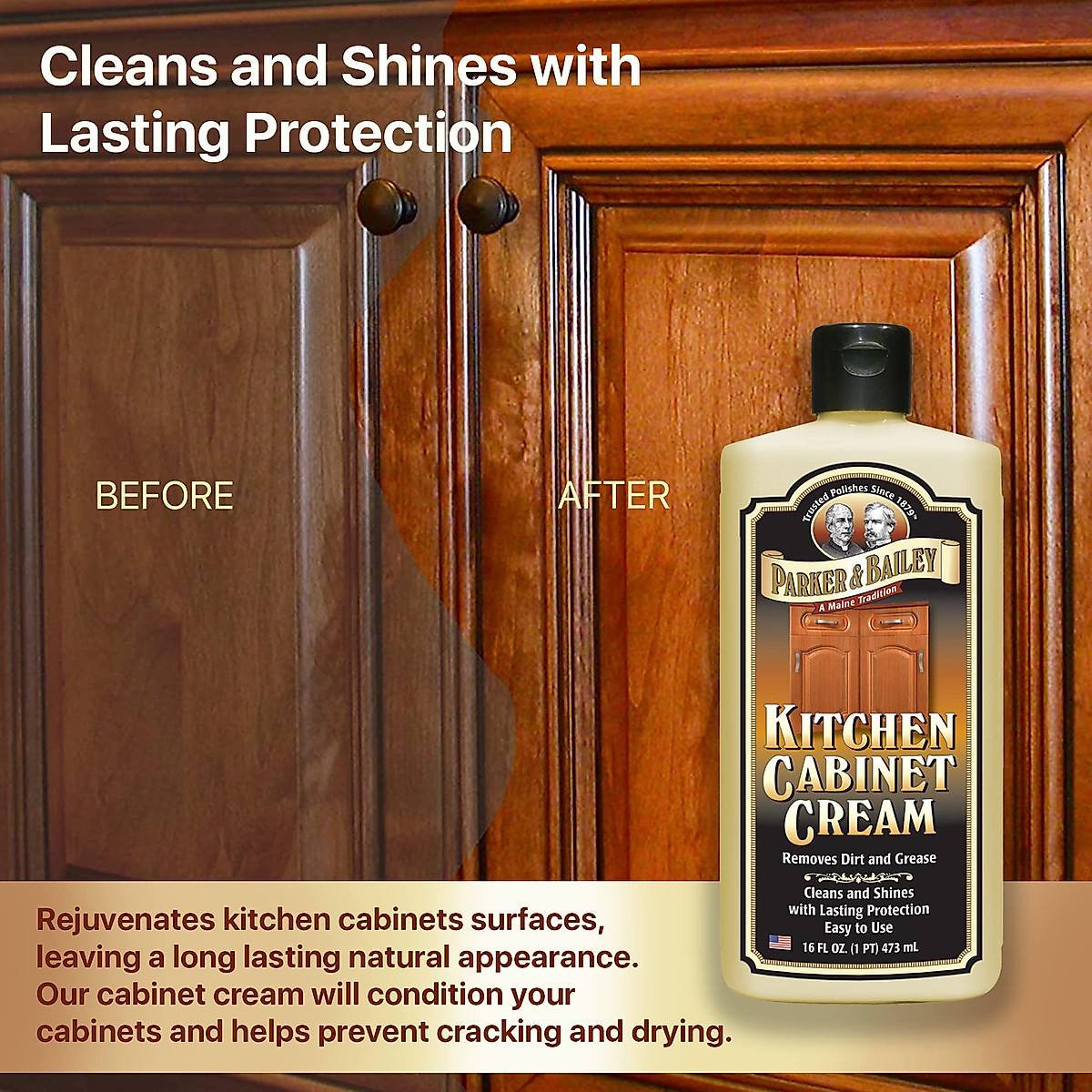 PARKER & BAILEY KITCHEN CABINET CREAM - Multi-surface Wood Cleaner and Polish Furniture Quick Shine Restorer Protector Cabinets Surface Cleaner House Cleaning Supplies Home Improvement