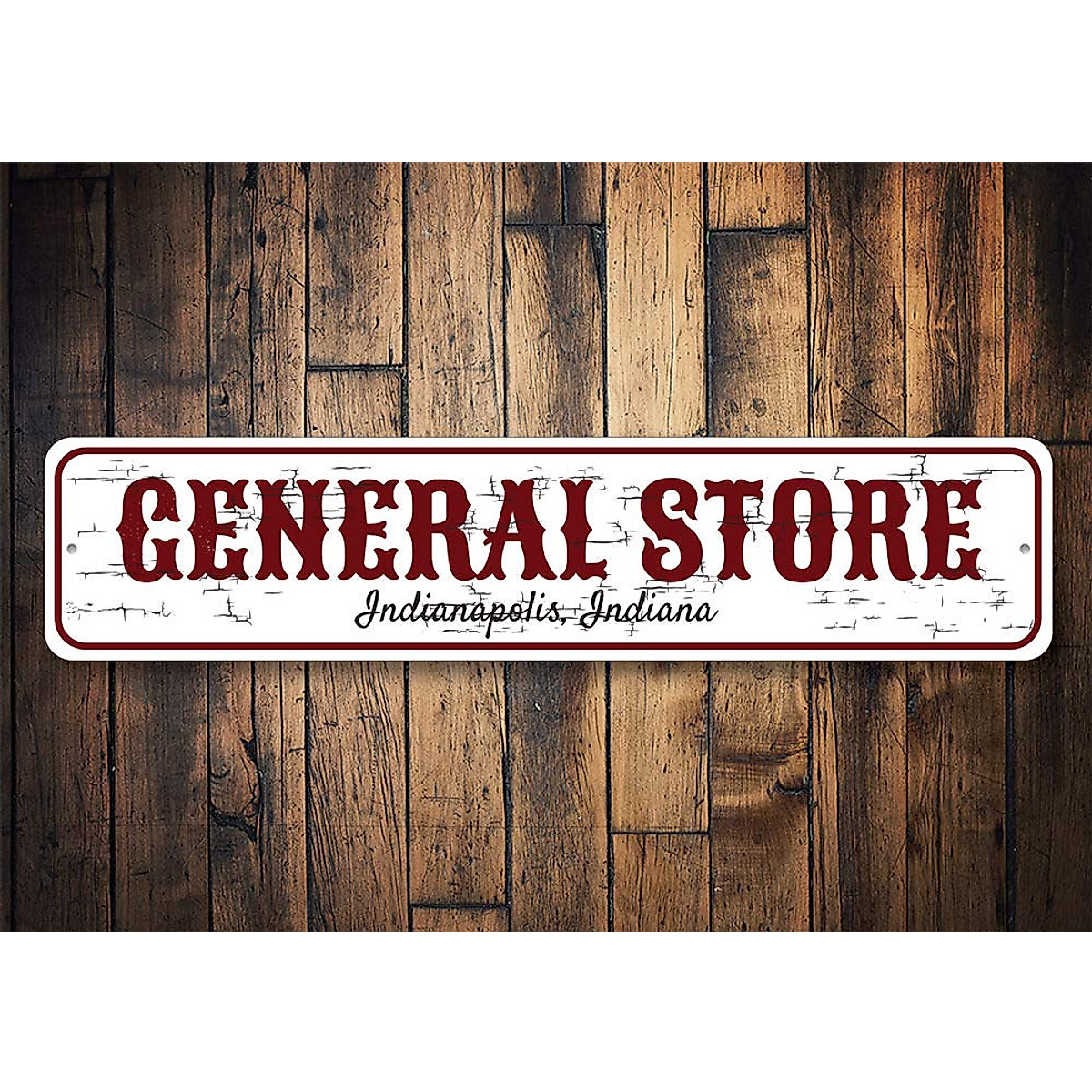 General Store City State Sign, Kitchen Sign, Custom Shop Location Sign, Country Aluminum Decor - 4" x 18"