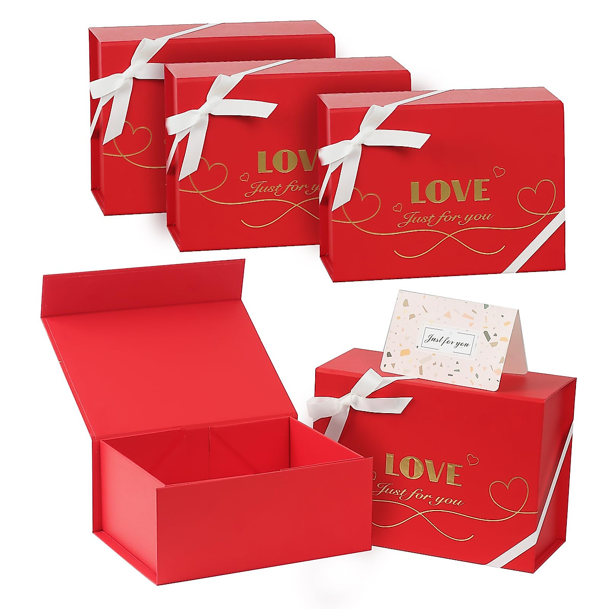 CHARMGIFTBOX Large Gift Box with Lids for Presents, 8.7x6.7x4 Inches Collapsible Red Gift Boxes with Magnetic Closure Ribbon and Card for Valentine's Day Birthday Bridesmaid Boxes