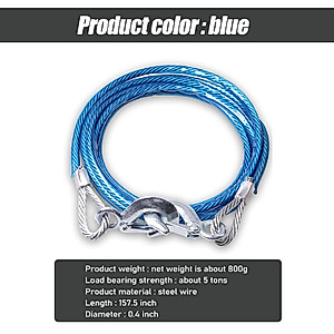 cueclue 1 PC Heavy Duty Car Towing Cable with Hooks, 13.1Ft x 0.3In Metal Portable Durable Vehicle Winch Cable, Universal Automotive Wire Rope Accessories for Tow Truck Wrecker Rollback SUV (Blue)
