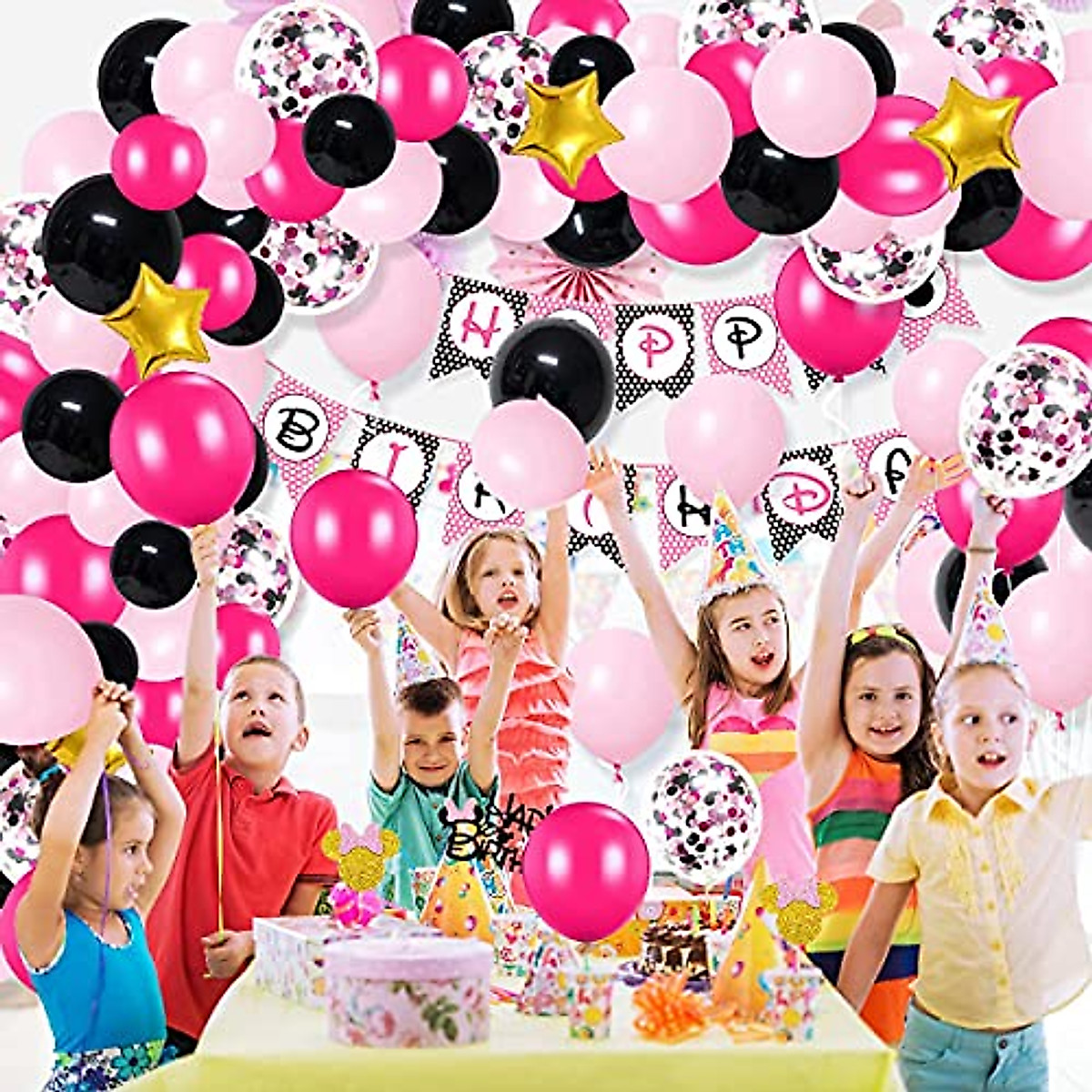 Rose Red Black Pink Balloon Garland Arch Kit - 113 PCS Rose Red Balloons Hot Pink Black Pink Balloons for Princess Birthday Engagement Bridal & Baby Shower Bachelorette Mean Girls Party Decorations