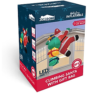Joiedomi 6 FT Tall Christmas Inflatable Climbing Santa with Gift Bags, Blow Up Xmas Hanging Santa Outdoor Decorations with Build-in LEDs for Xmas Party Decor Yard Outside Garden Holiday Decorations