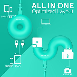 Travel Power Strip Surge Protector with USB, Portable Charging Station Extension Cord, Compact USB C Power Strip for Travel, Hotels, Home & Office (Green)