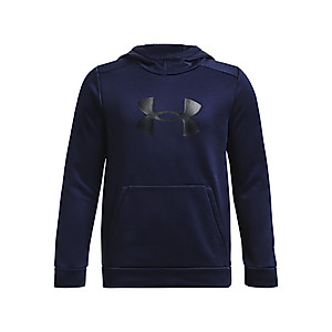 Under Armour boys Armour Fleece Big Logo Hoodie, (410) Midnight Navy / / Black, Large