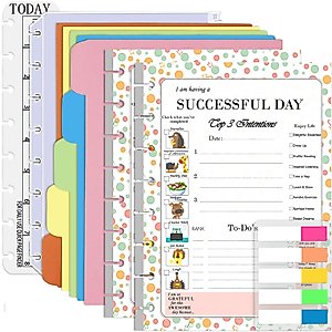 Rancco Discbound Junior Daily Planner Refills, 180 Pages 8 Disc Punched Half Letter Paper Inserts w/Index Tabs, Binder Dividers, Loose-Leaf Bag, Ruler For Circa, Arc, TUL, Happy Planner, 5.5x8.5"