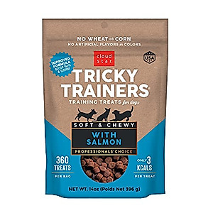 Cloud Star Tricky Trainers Soft & Chewy Dog Training Treats 14 oz Pouch, Salmon Flavor, Low Calorie Behavior Aid with 360 treats