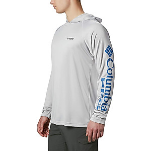 Columbia Men's Terminal Tackle Hoodie, Cool Grey/Vivid Blue Logo, Large