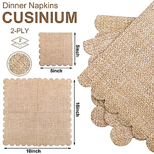 Panelee 100 Pcs Burlap Cocktail Dessert Napkins Bulk Rustic Scalloped Paper Napkins Decorative Party Disposable Hand Towel for Wedding Baby Shower Dinner Birthday, 5 x 5 Inch