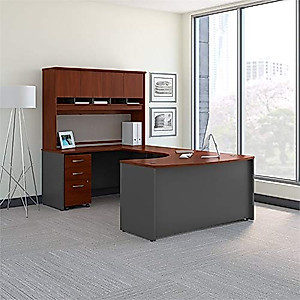 Bush Business Furniture Series C 60W Left Handed Bow Front U Shaped Desk with Hutch and Storage in Hansen Cherry