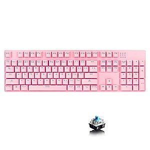 Lomiluskr JXZJ Pink Wired Mechanical Keyboard with White Backlit, 22 Lighting Effects, 104 Keys Anti-Ghosting Gaming Keyboard (Pink, Blue Switch)