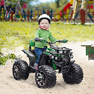 Aosom 12V Kids 4 Wheeler, Ride on ATV for Kids with Music, Realistic Headlights & Wide Wheels, Toddler Quad for Boys and Girls, Green
