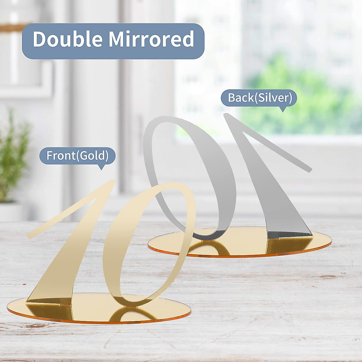 1-15 Acrylic Table Number Decoration Gold Mirror Table Number Signs With Stand Base Table Numbers Cards for Wedding&Party Double Side Mirrored