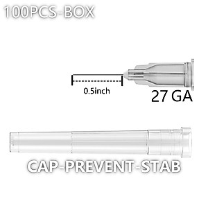 100 Pack 27 Gauge 1/2 Inch Industrial Lab Dispensing Accessories, Individually Sealed Wrapped