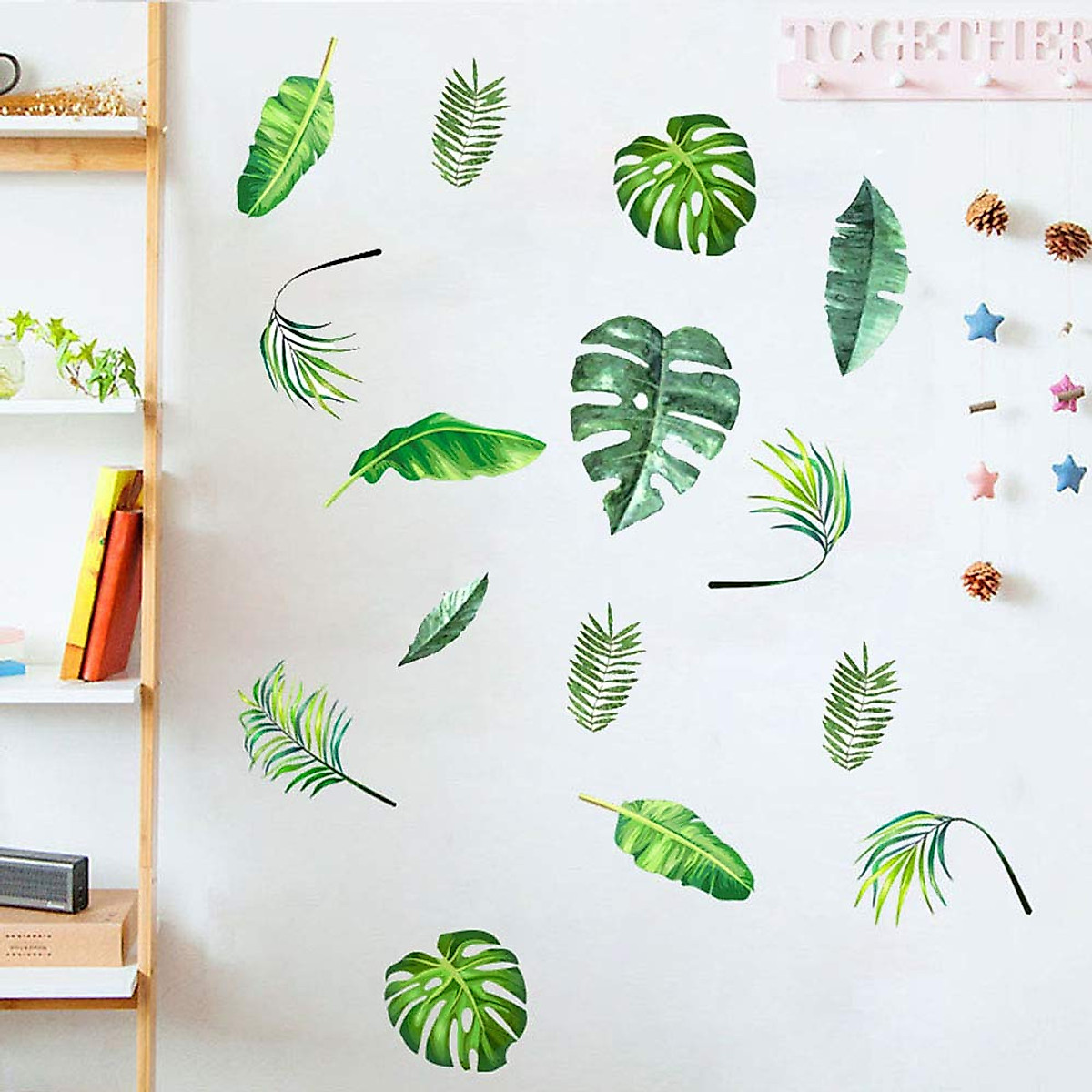 Finduat 96 Pcs Palm Leaf Wall Stickers Decals, Floor Decals, Classroom Home Party Decoration Removable Tropical Plants Tree Leaves Stickers for Kids Nursery Room Decor