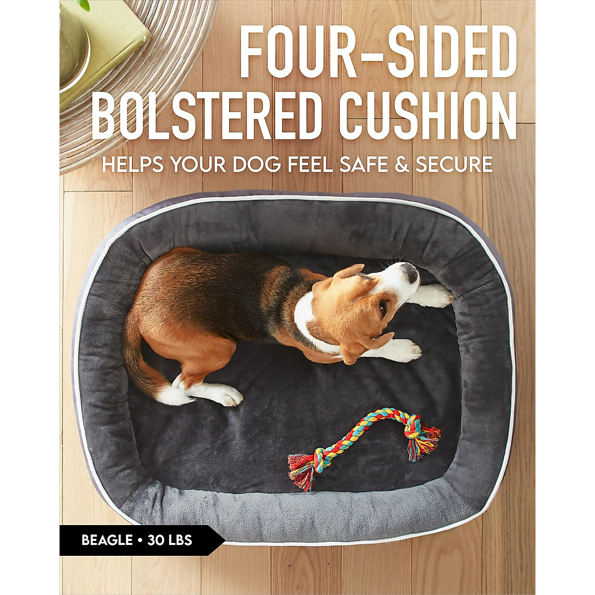 OhGeni Orthopedic Dog Bed for Large Dogs, Dog Couch Design with Egg Foam Support, Removable, Machine Washable Plush Cover and Non-Slip Bottom with Four Sided Bolster Cushion (Gray)