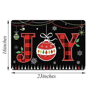 Merry Christmas Doormat Joy Floor Mat Christmas Indoor and Outdoor Carpet Decoration at Home Office Yard Garden Room 23×16 inches(Black Joy)