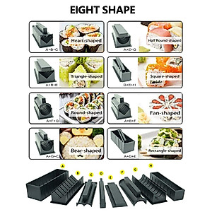 WITBASS 10 Pieces DIY Home Sushi Making tool Kit with Complete Sushi Set, Plastic Sushi Maker Tool Complete with 8 Sushi Rice Roll Mold Shapes Fork Spatula