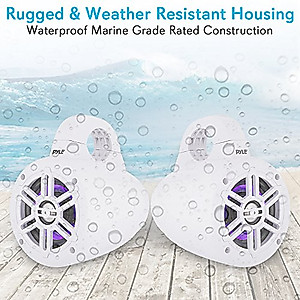 Pyle Waterproof Marine Wakeboard Tower Speakers - 4in Dual Subwoofer Speaker Set w/LED Lights & Bluetooth for Wireless Music Streaming - Boat Audio System w/Mounting Clamps PLMRLEWB47WB (White)