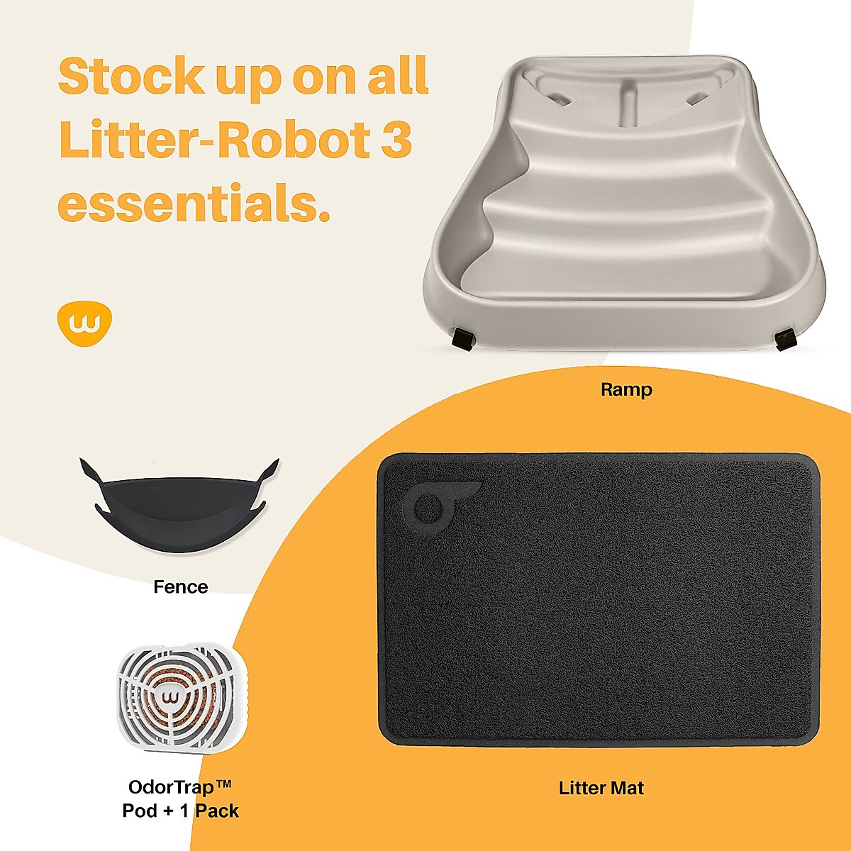 Litter-Robot 3 Accessory Kit by Whisker - Includes LitterTrap Mat, Beige Ramp, Fence, OdorTrap Pod + 1 Pack, for Use with Litter-Robot 3, The Automatic, Self-Cleaning Cat Litter Box