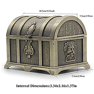 AVESON Rectangle Vintage Metal Treasure Chest Trinket Jewelry Box Gift Box Ring Case for Girls Ladies Women, Medium, Bronze