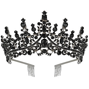 CURASA Black Crown Crystal Crown with Comb Baroque Tiaras and Crown for Women Queen Crown for Halloween Coustume Birthday Party Hair Accessories for Women