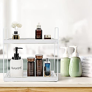2 Tier Bathroom Countertop Organizer, Counter Standing Rack Cosmetic Holder, Countertop Storage Shelf Cosmetic Organizer Holder, Detachable Kitchen Spice Rack Wire Basket Storage Counter Shelf