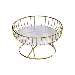 Gralara Metal Wire Fruit Basket, Fruit Holder, Modern Stylish Round Container, Sturdy Fruit Bowl for Kitchen Counter, Outdoor Parties, Living Room, White Pink