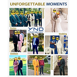 YND Men's Slim Fit 2 Button 3 Piece Suit Set, Blazer Jacket Vest Pants and Tie, Solid Wedding Dress Tux and Trousers Deep Blue