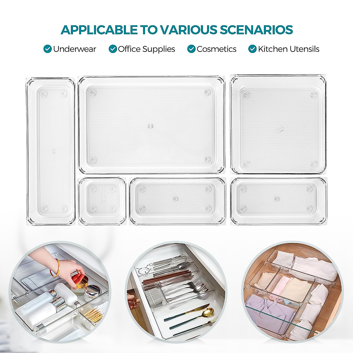 Ravinte Decor 8 Pack Drawer Organizer - 3" X 9" Clear Acrylic Storage Bins with Non-Slip Pads, Versatile Desk Tray for Makeup, Jewelry, Kitchen, Bathroom, and Office Organization