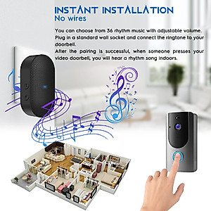 HD Smart Wireless Video Doorbell Camera WiFi with Motion Detector, Doorbell Security Camera, 2.4GHz WiFi, Free Cloud Storage, Night Vision, Two-Way Audio, Real-time Video, for iOS & Android (Doorbell)