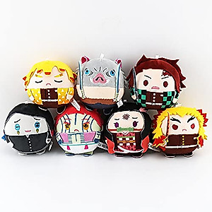 ZIFUNMUR Anime Plush Doll Toy Tanjirou Nezuko Stuffed Plushie Figures Keychain Decoration Kids Gifts Halloween Cosplay Props (Hashibira Inosuke, 10cm /3.94inch)