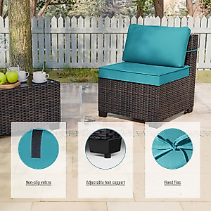 Knnbxa 11 Pieces Patio Furniture Set Modular Outdoor Set with 2 Swivel Chairs Outdoor Sectional Wicker Rattan Sofa Set w/55000 BTU Fire Pit Conversation Set for Backyard Porch-Blue