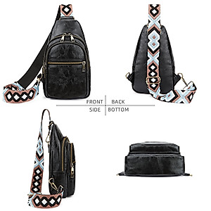 Cynure Women's Vegan Leather Sling Bag Packs Small Zipper Crossbody Chest Backpacks, Black