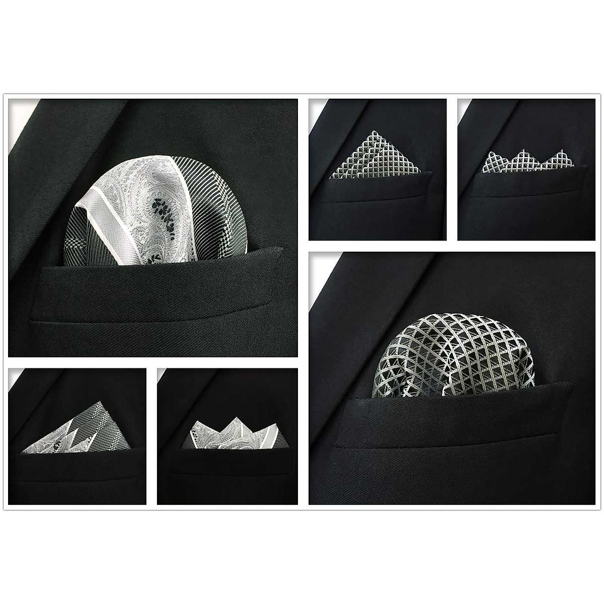 SHLAX&WING 5 Pieces Assorted Mens Silk Pocket Square Handkerchiefs Set 22