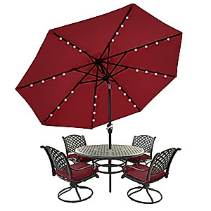MASTERCANOPY Patio Umbrella with 32 Solar LED Lights for Outdoor Market Table -8 Ribs(7.5ft,Burgundy)