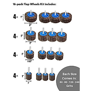 LINE10 Tools 40pk Flap Sanding Wheels Kit fits Drill and Die Grinder for Wood and Metal (16)