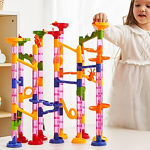JOYIN Marble Run Premium Set（196 Pcs- Construction Building Blocks Toys, STEM Educational Toy, Building Block Toy(156 Translucent Plastic Pieces+ 40 Glass Marbles)