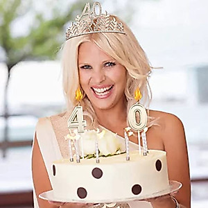 40th Birthday Decorations for Women - Aprince 40th Birthday Crown Tiara & Sash, Cake Topper and Candles Set, Rose Gold Birthday Gift for Women