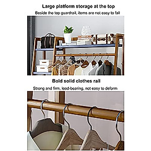 ZJDU Bamboo Clothes Hanging Rack,Portable Closet Organizer,Free Standing Closet Organizer,Heavy Duty Clothe Closet Storage with Shelves,for Bedroom Guest Room,80×40×140cm