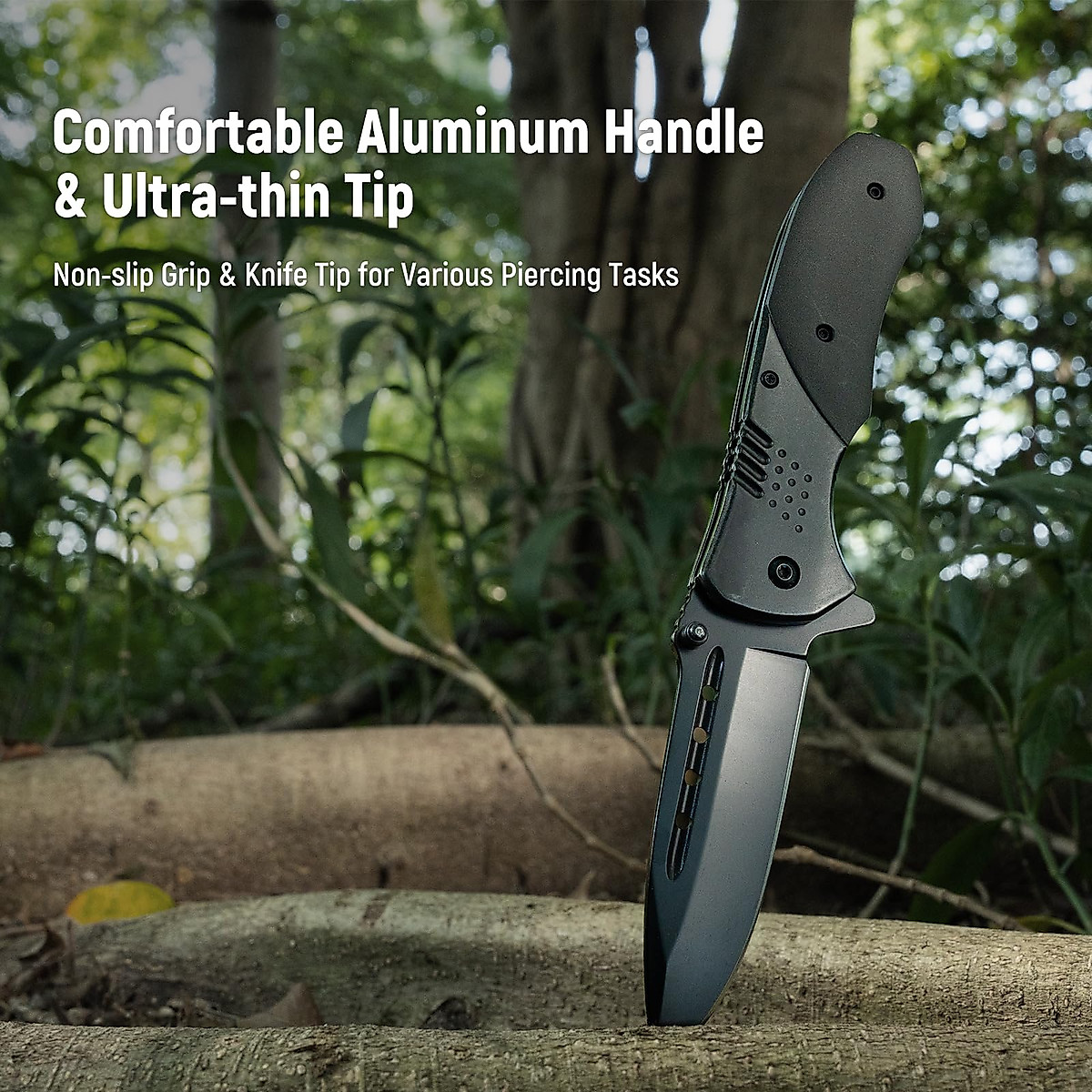 KEXMO Pocket Folding Knife - 3.46" Sharp Blade Tactical Pocket Knife with Clip, Glass Breaker - EDC Knives for Men Dad Women Hunting Survival Camping Fishing Hiking, Black