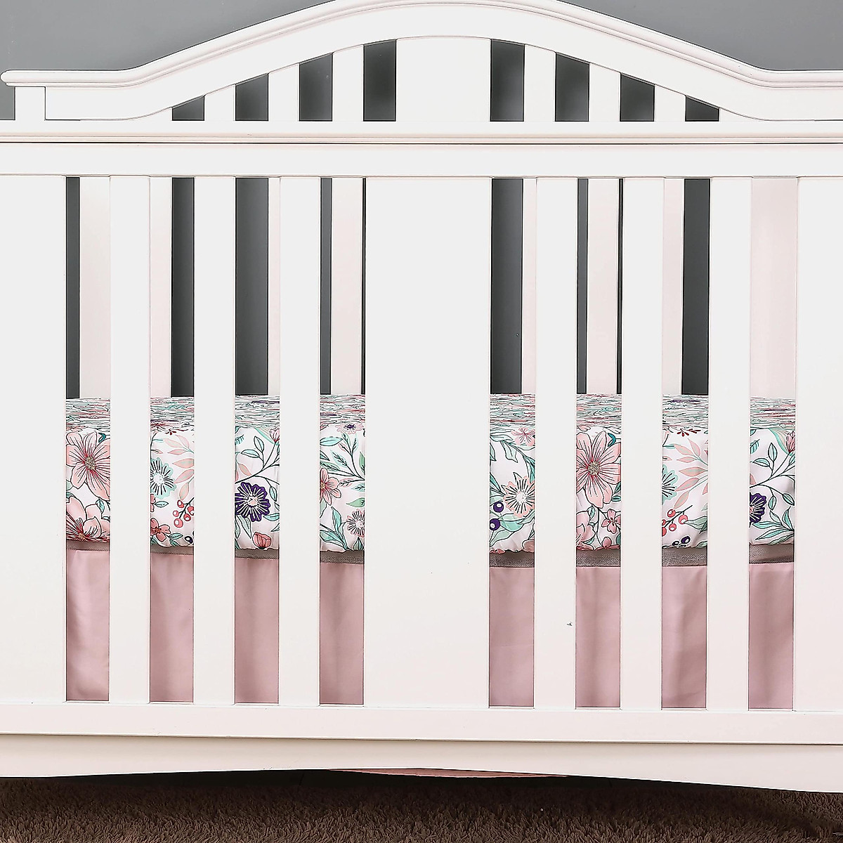 HUPO 4 PC Crib Bedding Set for Girls, Pink Nursery Crib Bedding Set GiraffeBlush Pink Flower, Crib Sets Including Crib Skirt, Crib Quilt, Crib Sheet and Diaper Stacker, Deer-pink