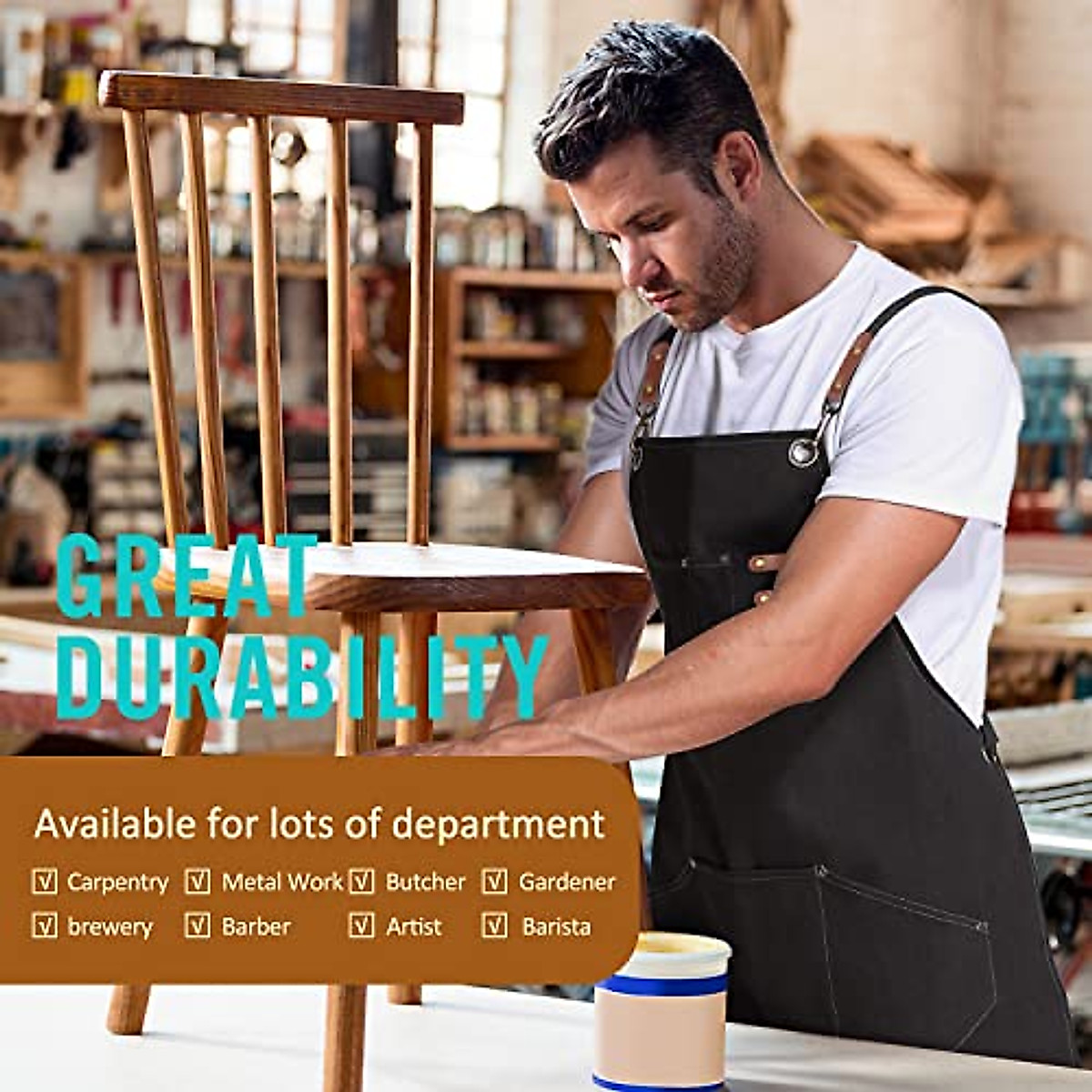 SHAWNTOO Chef Aprons for Men Women with Large Pockets, Cotton Canvas Cross Back Heavy Duty Adjustable Work Apron,Kitchen Cooking M-XXL