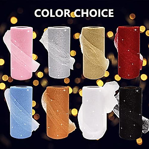 Ableme Deco Black Glitter Tulle Fabric Rolls, 6 Inch by 25 Yards (75 feet) Ribbon Spool Sparkle Sequin Tulle for Tutu Gift Wrapping Wedding Bow Decoration Party Supplies (Black)