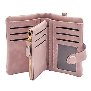 COKOK RFID Blocking Small Women Wallet Soft PU Leather Ladies Wallets Bifold Purse Zipper Pocket Card Case Purse Mini Wristlet Clutch with Wrist
