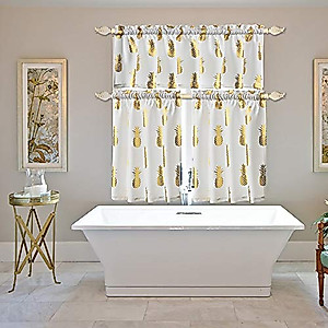 OREMILA Kitchen Curtain Valances for Windows 56" x 15", Metallic Print Golden Pineapple Valances for Living Room/Bathroom/Kitchen Windows, Rod Pocket, 1 Pack